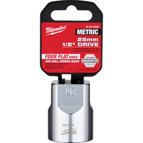 Milwaukee Metric Socket with Four Flat Sides, 25 mm, 1/2" Drive, 6 ...